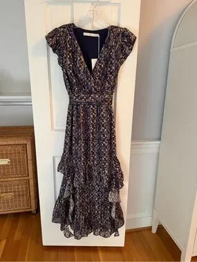 Marie Oliver | Dresses | Marie Oliver Navy Floral Midi Dress With Gold ...